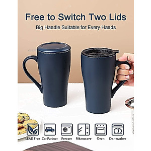 ARRADEN Two Set Tea Cup with Infuser and 4 Lids, 18oz Large Tea Infuser Mug, Tea Strainer Cup for Loose Tea, Travel Mug with Tea Bag Holder