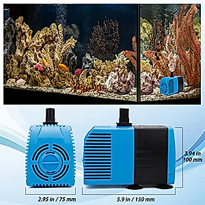 HUWLUIWA 160GPH Submersible Water Pump with 3.3 ft Tube & Filter Sponge,12W Mini Ultra Quiet Fountain Water Pump with 3 Nozzles for Aquariums, Pond, Fish Tank, Water Feature