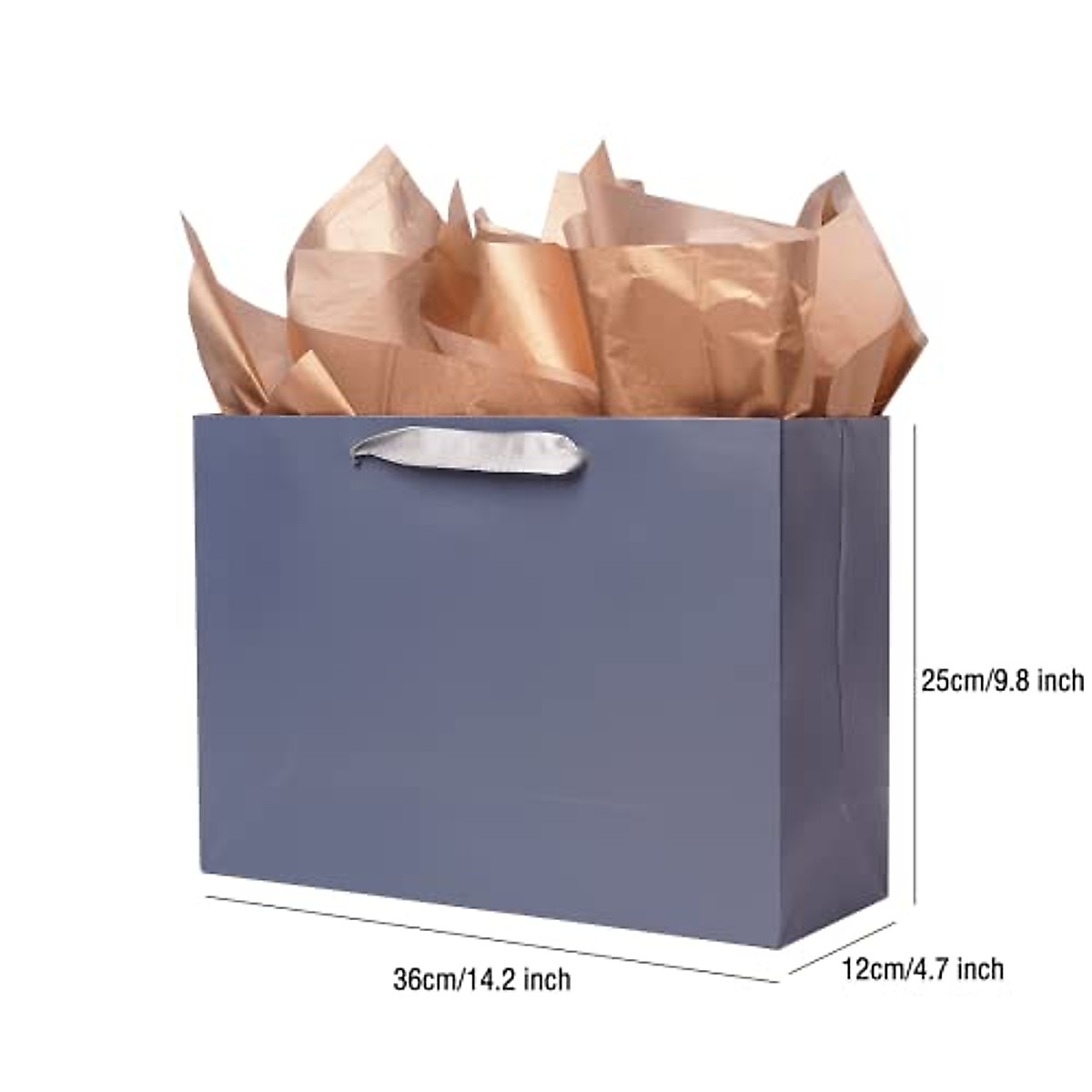 ysmile Blue Gift Bag Premium Paper Bag with Handle for Boutique Large 14" Birthday, Congratulation, Mother Day, Father Day, Valentine's Day