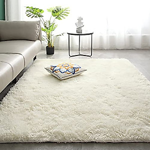 Soft Plush Shaggy Area Rug, Cozy Fluffy Carpet Rugs for Kids Girls Bedroom Decor and Living Room Nursery Dorm (4x6 Feet, Creamy White)