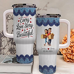 Custom 40oz Tumbler with Handle – engagement announcement-Personalized Couple Gift for Anniversary Wedding Gift, Birthday, Mother's Day, Valentine’s Day VzTBav