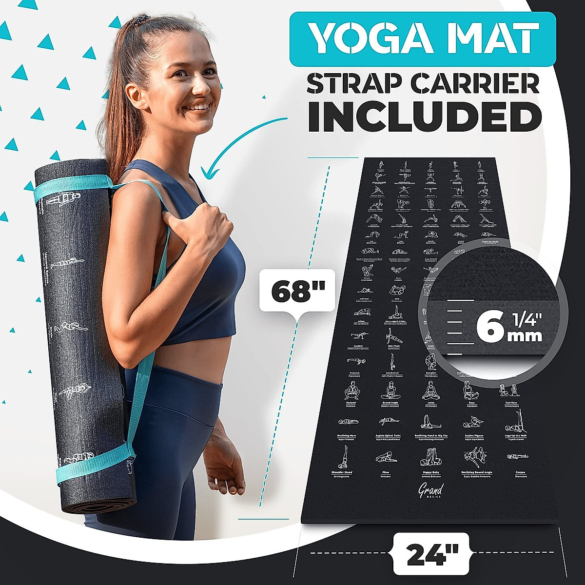 2x Instructional Yoga Mats with Carrying Strap