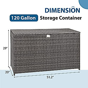 JOIVI Outdoor Patio Storage Box Waterproof, 120 Gallon Wicker Storage Bin, Large Deck Box For Cushions, Garden Tools, Pool Toys, Gray