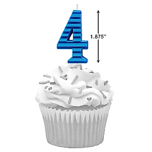 Papyrus Number 4 Birthday Candle, Blue Stripes (1-Count)