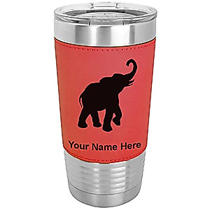 LaserGram 20oz Vacuum Insulated Tumbler Mug, Indian Elephant, Personalized Engraving Included (Faux Leather, Red)
