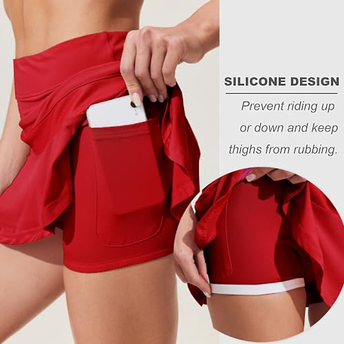 Ekouaer Athletic Skorts for Women Light Active Skirts with Shorts Pleated Stretchy Cheer Skirts,Medium Red