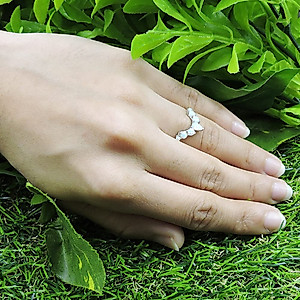 AFFY Seven Stone Design, Dainty 14k White Gold Plated 925 Sterling Silver Pear And Round Cut Created Opal Stackable Wedding Ring Jewelry For Womens Ring Size -6