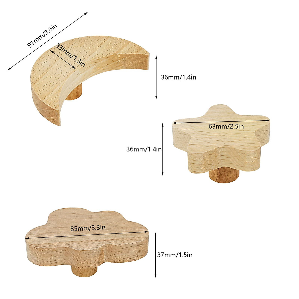 KUMGROT 5pcs Coat Hooks Wall Mounted Wood Wall Hooks Decorative Cute Hooks for Living Room Bedroom Hanging Clothes Hats Towels Purse 1 Moon 3 Stars 1 Cloud