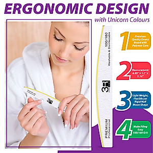 180 Grit Nail File - 3R Factory Emery Boards for Nails, Double Sided Nail Files for Natural Nails, Limas 100/180 Board Nail Files for Acrylic Nails (10pcs Pack)