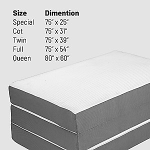 Spinal Sleep, 3-Inch Tri-Folding Gel Memory Foam Mattress, Cot Pad, Guest Bed - Portable Floor Mattrees, Breathable Mesh Sides with Ultra Soft, Removable and Washable Cover, 25-Inch, White