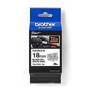 Brother TZe-FX241 Labelling Tape Cassette, Black on White, 18mm (W) x 8M (L), Flexible ID, Brother Genuine Supplies