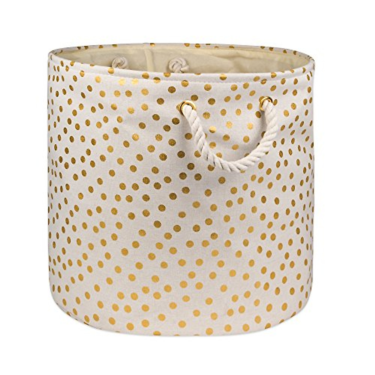 DII Polyester Storage Bin, Gold Metallic Collection Collapsible with Handles, Medium Round, Natural Off-White