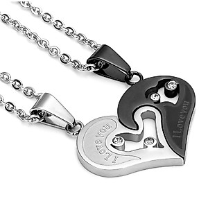 Jstyle Stainless Steel Mens Womens Couple Necklace Pendant Love Heart CZ Puzzle Matching