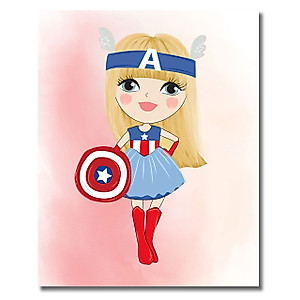 Cute Superhero Girls Wall Art Prints - Superhero Posters for Girls, Playroom Pictures for Kids, Heroic Bedroom Artwork, Inspirational Prints for Rooms - Unframed Set of 8 (8x10")