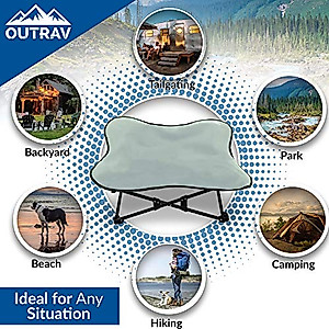 Portable Elevated Dog Bed | Folding Pet Cot for Indoor, Outdoor, Traveling, Camping | Fold Up Steel Frame with Padded Cushion Canopy | Raised Travel Lounger for Large, Small, Dogs, Cats, up to 100 lb.