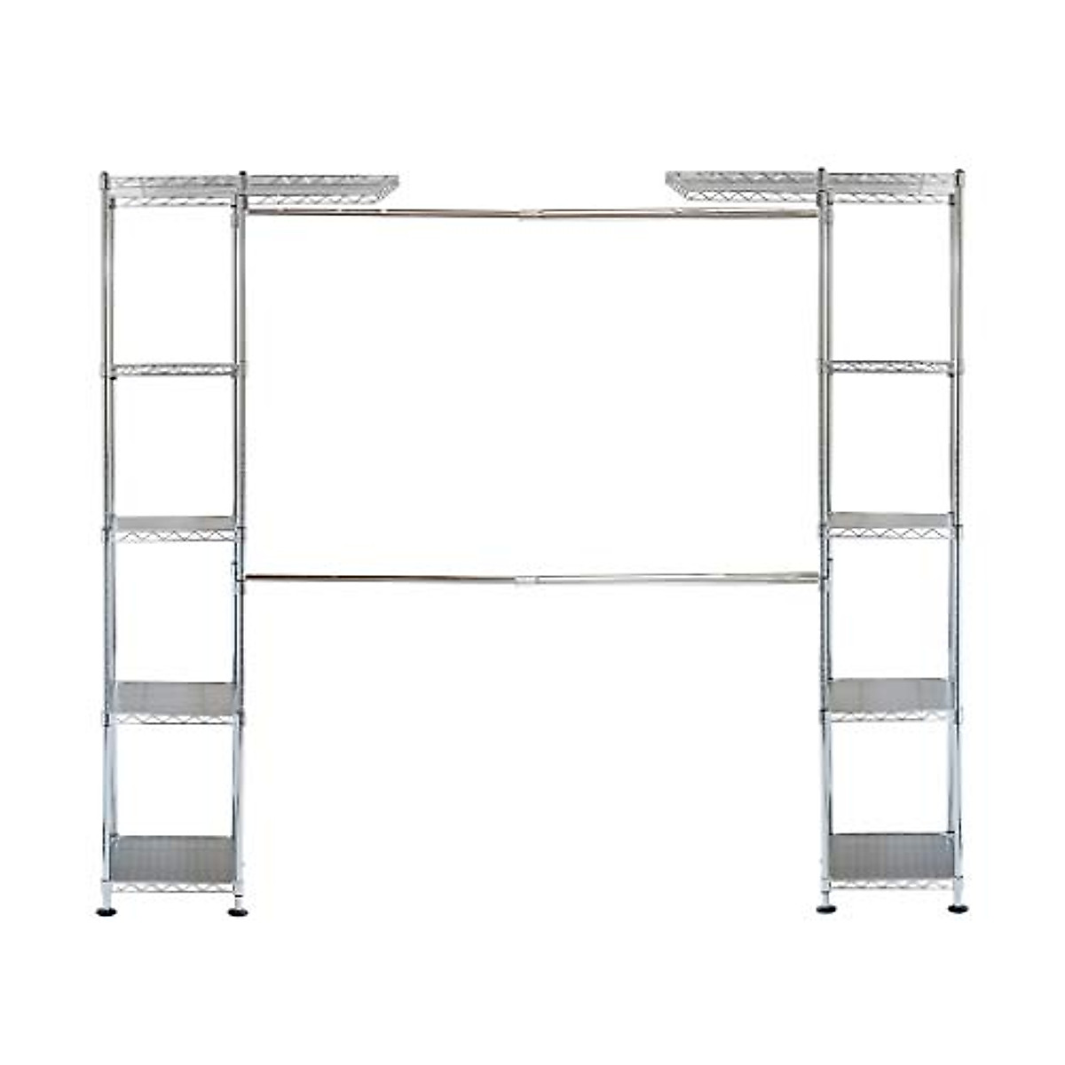 Seville Classics Double-Rod Expandable Clothes Rack System Closet Organizer, 58" to 83" W x 14" D x 72", Chrome