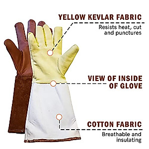 KBar7 Welding Gloves 1 Pair Heat Resistant for Forging, Stick, Mig Tig Womens and Mens XS, Small, Medium,Large,XL, XXL (Xs, Brown)