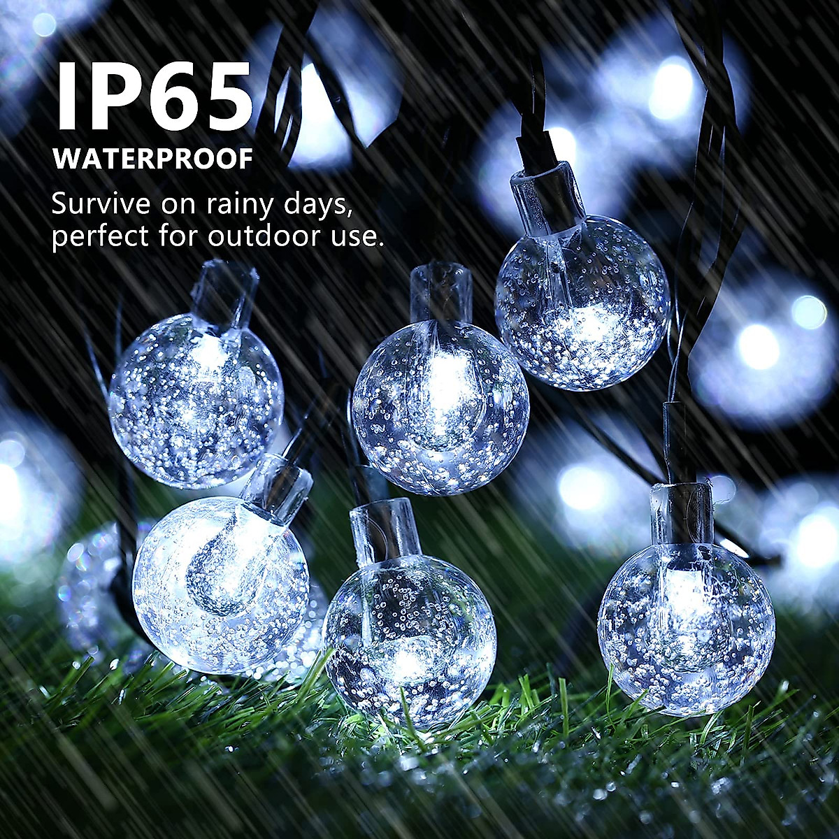 Flacchi Cool White 39 Ft 60 LED Solar String Lights Waterproof, 8 Modes Crystal Ball Lights Solar Fairy Patio Lights for Garden, Lawn, Porch, Yard, Gazebo, Bistro Xmas Decor