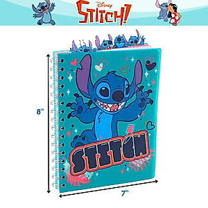 Innovative Designs Disney Stitch Tab Journal Spiral Notebook, Ballpoint Pen, Sticky Tabs, 96 Lined Pages, Blue