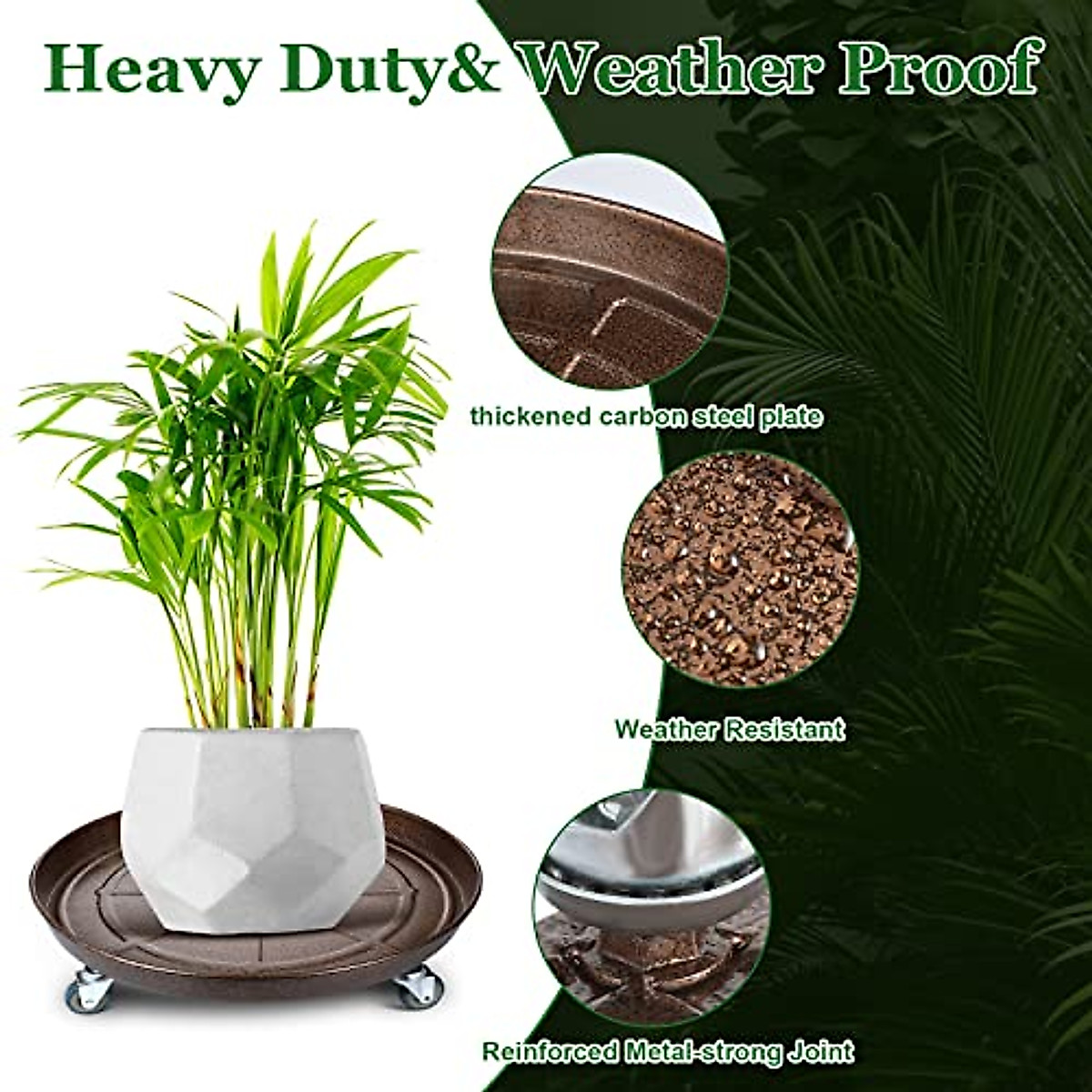20 Inch Round Plant Stand with Wheels Heavy Duty Plant Stand Easy Moving Plant Dolly Large Metal Planter Tray Round Pot Trolley with Casters for Indoor Outdoor Round Flower Pot, No Holes