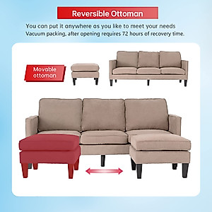 PayLessHere Futon Sofa Couch L Shaped Couch Convertible Sectional Sofa Small Sofa Fabric Sofa for Small Living Room, Apartment and Small Space,Tan