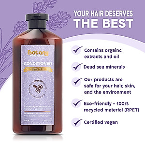 Botany Natural Conditioner for Normal to Dry Hair with Organic Argan Oil, Geranium, and Lavender - Vegan Conditioner for Women and Men SLS/SLES, Silicon, Paraben and Cruelty Free,17.6 oz