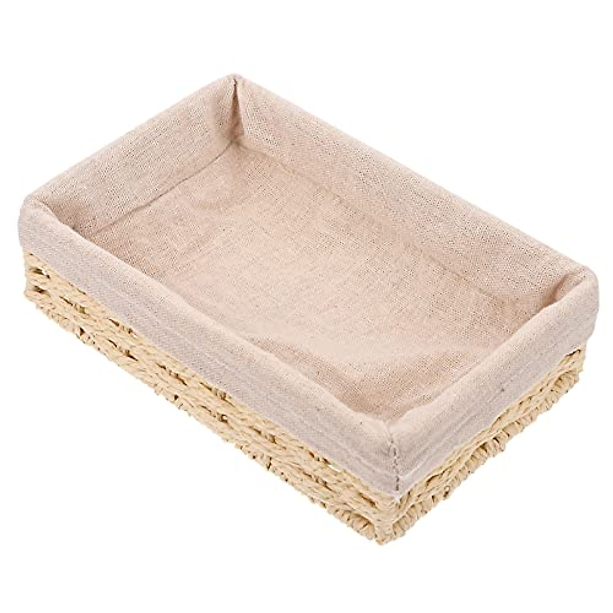 VOSAREA Small Wicker Baskets with Liners Shelf Baskets Rectangular Basket Rattan Wicker Baskets Sundries Organizer Cosmetic Makeup Holders (Beige)