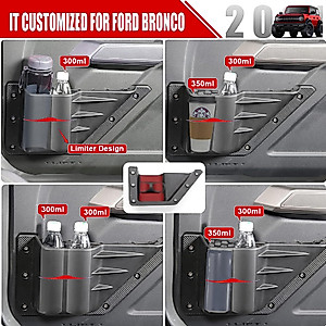 Mabett Front Door Storage Pockets for Ford Bronco Accessories 2021 2022 2023 2024, Side Door Organizer Box fit Bronco 2/4-Door, Insert Cup Holder(2PCS)