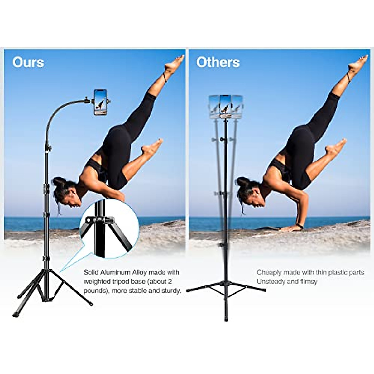 Elitehood 81" Tall Tripod for iPhone, Flexible Phone Tripod with 17in Adjustable Gooseneck, Cell Phone Tripod Stand with Remote Compatible with iPhone 13 Pro Max / 13 Pro / 12 Pro Max, Android Phone