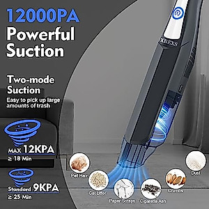 XREXS Handheld Vacuum Cordless, Car Vacuum Cleaner High Power, 12000Pa Strong Suction Rechargeable Hand Held Vacuum, Portable Lightweight Wireless Vacuum Cleaner for Home, Office, Pet Hair Cleaning