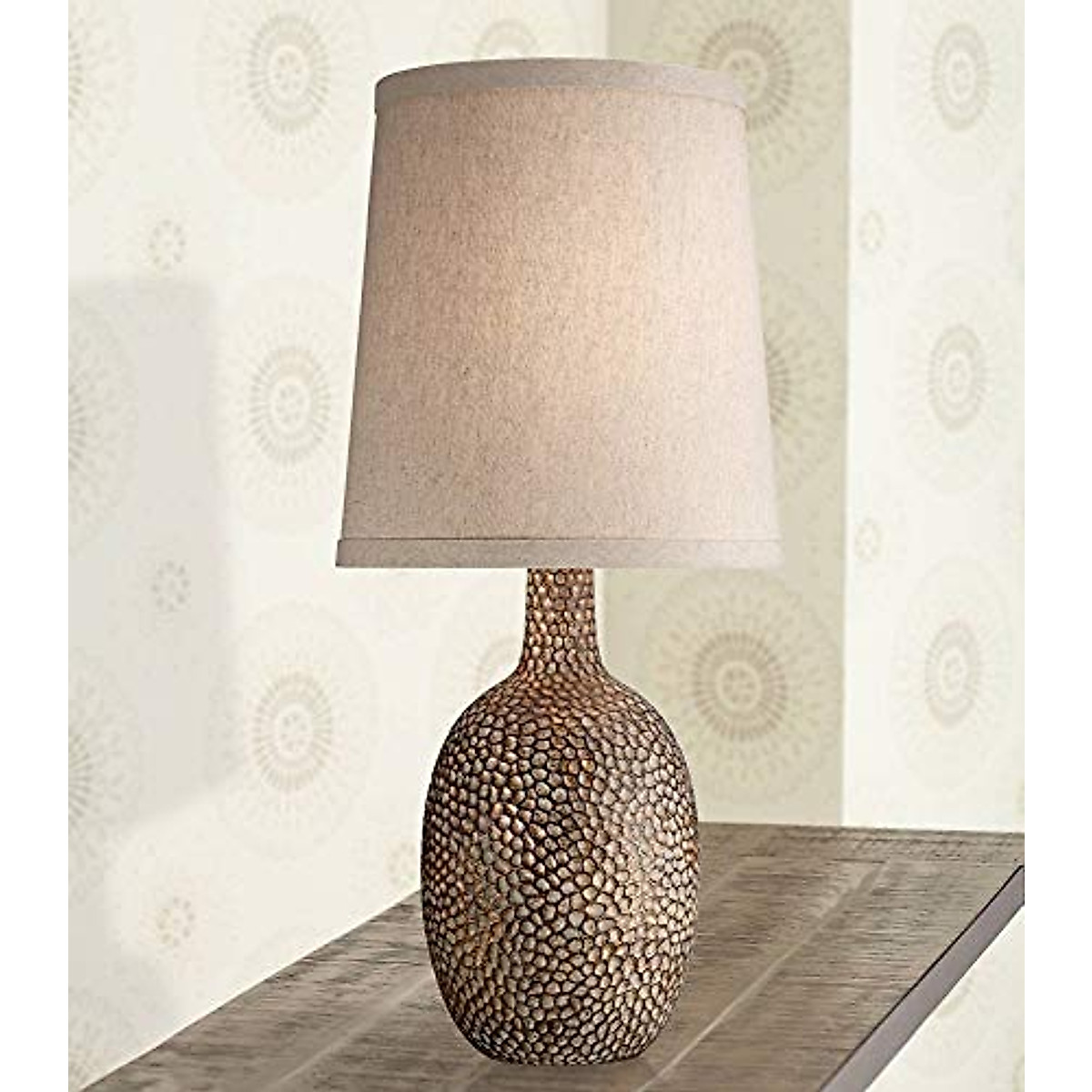 360 Lighting Chalane Rustic Farmhouse Accent Table Lamps 23 1/2" Tall Set of 2 Antique Bronze Hammered Textured Natural Linen Shade for Bedroom Living Room House Bedside Nightstand Office