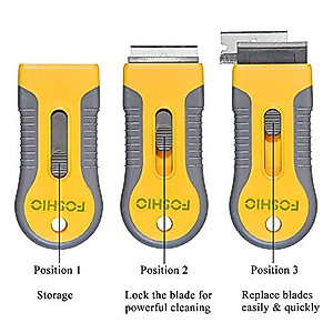 FOSHIO Retractable Yellow Plastic Razor Blade Scraper Tool with 10pcs Extra Carbon Steel Razor Blades for Glass Gasket Label Sticker Remover Tool,Grease Paint Window Razor Scraper