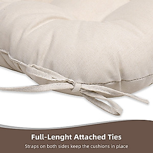 RACE LEAF Outdoor Cushions 17" x 17" Patio Chair Seat Pads, Set of 2 Thick Fill Tufted Square Patio Cushions, Water-Resistant Olefin Chair Seat Cushion with Ties for Non-Slip Support, Beige