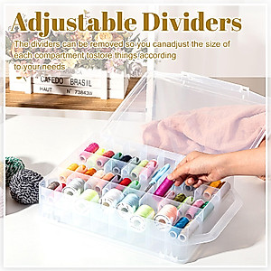 Mifoci 2 Pcs Double Sided Thread Box Storage 46 Grids Sewing Organizer Clear Plastic Thread Holder Portable Thread Organizer Box for Embroidery Sewing Threads Crafts Beads Embroidery Floss