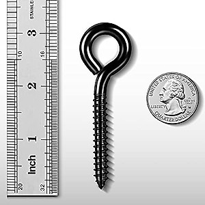 teziicus 8 Pack 3.2 Inches Screw Eyes Black，Eye Hooks Screw in Heavy Duty，Eye Bolt，Long Eye Screws Ring ，Swing Hooks for Hammock Stand, Swings Chair,Yoga, Indoor & Outdoor，Self Tapping Screws…