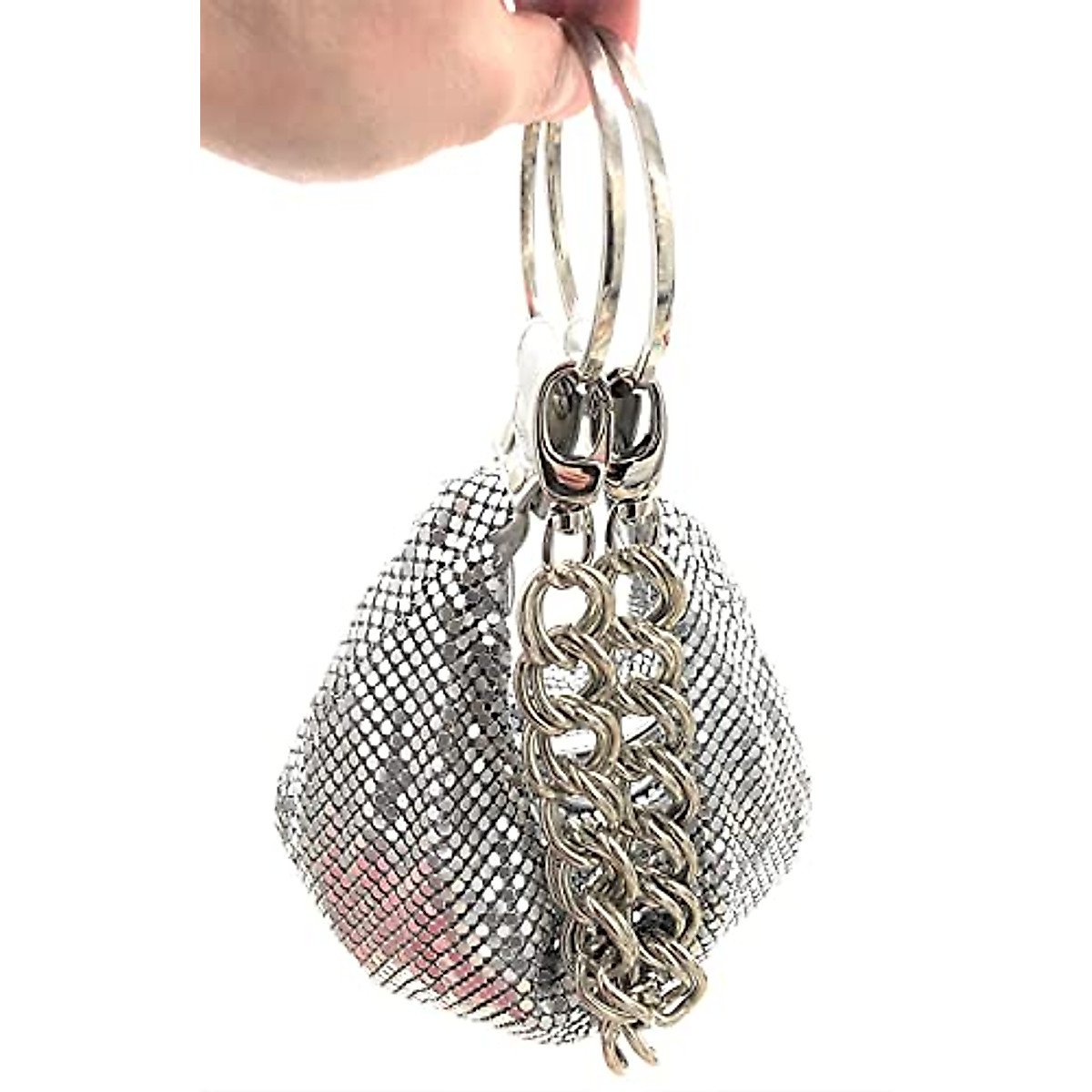 Vintage Evening Clutch Hobo Bag Wristlet Bucket Purse formal handbag for Party Wedding Prom Banquet (Silver)