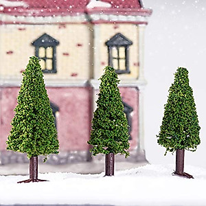 Wakauto Model Train Scenery Christmas Model Cedar Trees Architecture Trees Miniature, 15pcs Green Scenery Landscape Model Cedar Trees Tree Cake Topper
