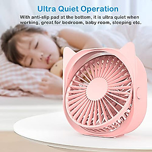 USB Desk Fans Small Quiet - Mini Cute Desk Fan USB Powered 3 Wind Speeds 360° Rotatable Portable Personal Little Table Fans for Home Bedroom Nightstand Office Work Desktop Dorm (Pink)