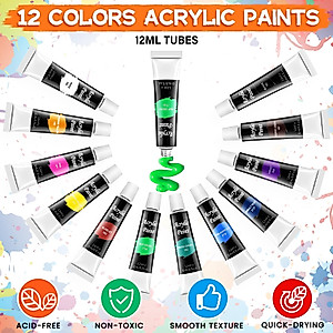 POPYOLA Acrylic Paint Set for Kids, Non Toxic Kids Painting Set with Tabletop Easel, Acrylic Paints, Smock, Canvases, Wooden Stencils, Brushes, Painting Kit Gift for Beginner Student Toddlers