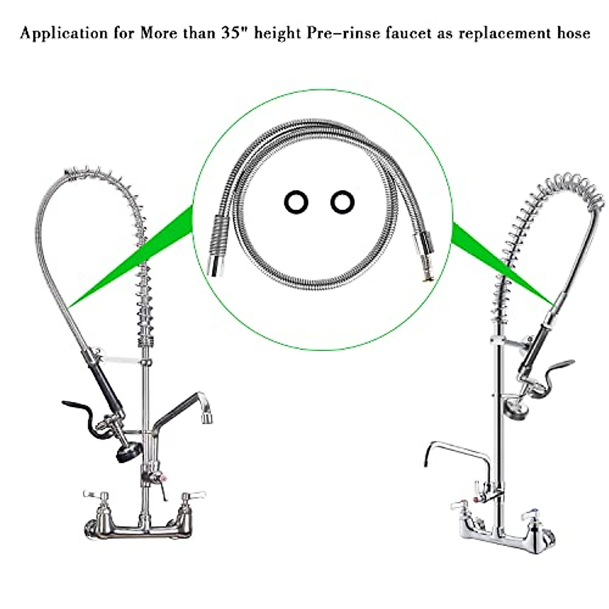 KWODE 60” Commercial Pre-rinse Sprayer Hose Replacement Parts for Pre Rinse Faucet, Flexible Stainless Steel Dish Spray Hose for Restaurant Industrial Kitchen Faucets