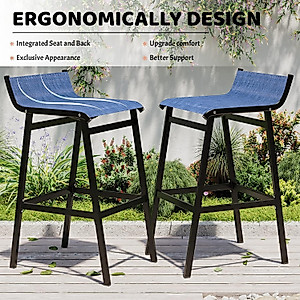 Sundale Outdoor Patio Metal Bar Stools Set of 2, Low Back Counter Height Tall Chairs, High Top Armless Pub Seat Barstools for Outside Porch Yard Deck Balcony, Modern Blue