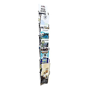 FixtureDisplays® Vertical Wall Mounting 6 Pockets 4 X 6" Greeting Card Post Card Rack 4.7 X 2.2 X 30.3" with Slight Pocket Overlap 11713-4X6-BLK