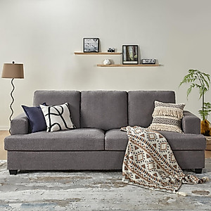AMERLIFE 97 Inch Deep Seat Sofa-Contemporary Bouclé Sofa Couch, 3 Seater for Living Room-Oversized Comfy Sofa, Grey