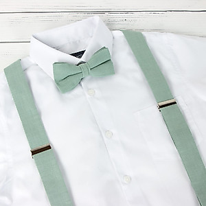 Spring Notion Mens' Linen Blend Suspenders and Bow Tie Set for Groomsmen Wedding, Sage 42 Inch