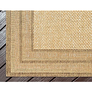Unique Loom Outdoor Border Collection Area Rug - Multi Border (7' 1" x 10' Rectangle, Tan/ Light Brown)