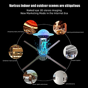 3D Hologram Fan, Hologram Fan 25.6" Holographic Fan Display App/Pc WiFi Real-Time Projection, Bluetooth Hologram Projector, Multiple Splicing, Suitable for Exhibitions, Shops, Bar