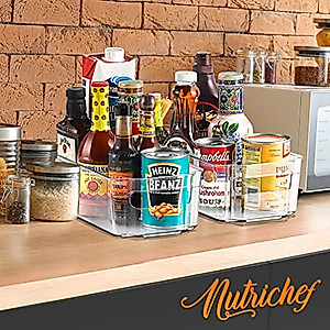 NutriChef Set of 6 Refrigerator Organizer Bins - Stackable Clear Plastic Bin with Handles, Egg Tray - For Fridge, Freezer, Kitchen, Cabinet, Countertops, Pantry - BPA Free Food Storage Rack - NCFO66