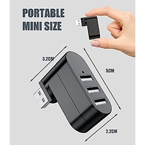 USB Port Splitter,3 port USB 2.0 hub Dock [90°/180° Degree Rotatable] for for Windows Laptop, Xbox, Wii,PS3, PC, MAC, Mac Book, Tablet, Tab - Black