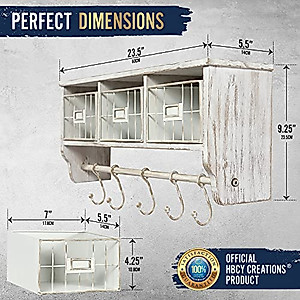 HBCY Creations Wall Mounted Shelf with Coat Hooks and Baskets, Solid Wood Entryway Organizer Wall Shelf with Hooks - Hang Coats, Keys or Coffee Mugs, Rustic Brown 24" Wide