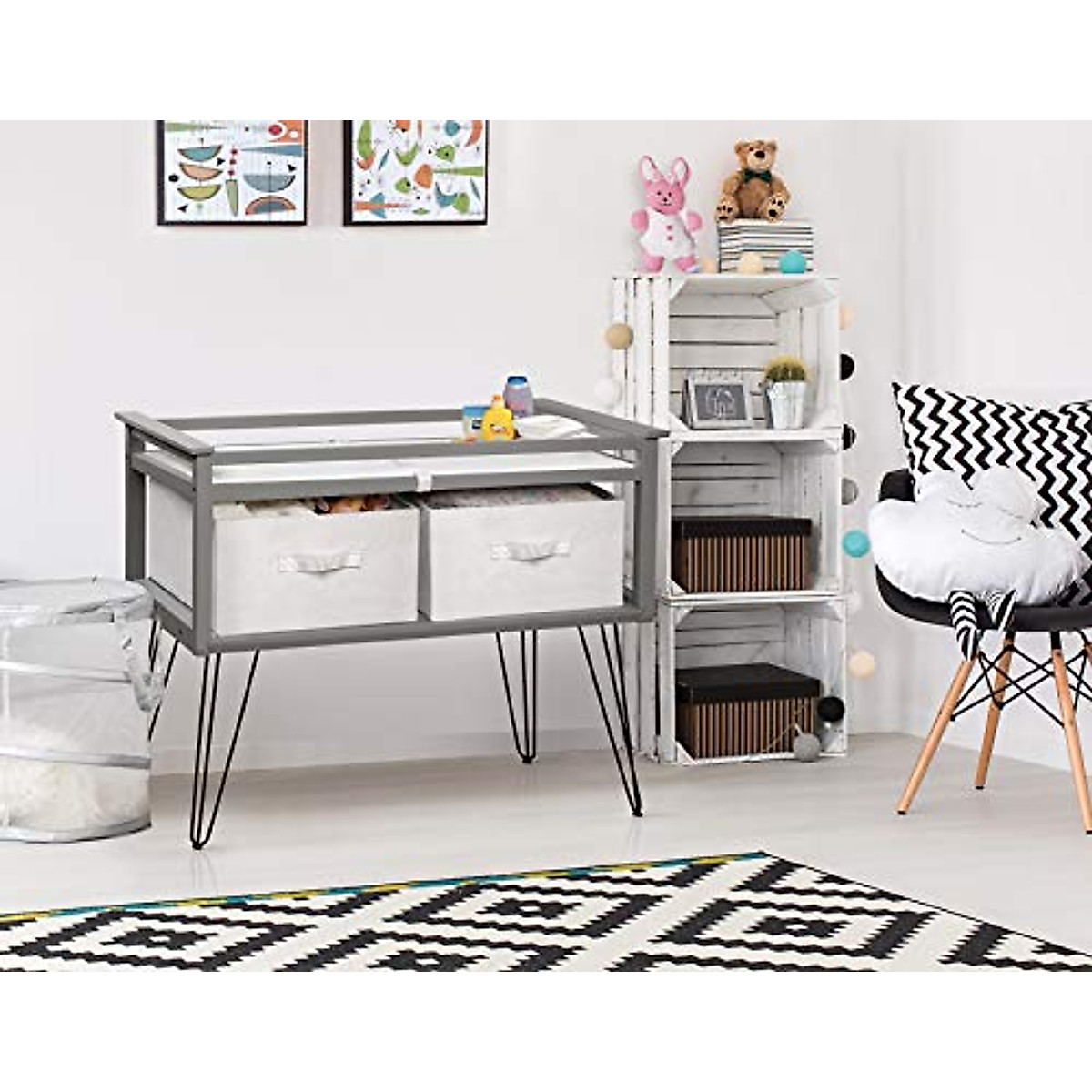 Badger Basket Contempo Convertible Changing Table for Infants and Babies - Includes Two Baskets, Gray/White